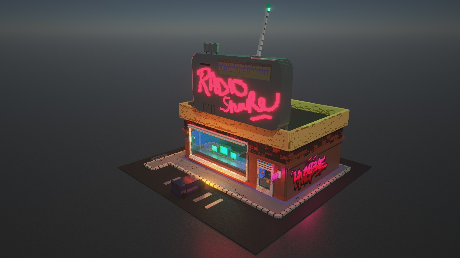 3D Voxel Retro Radio Station With Interior - TurboSquid 1761495
