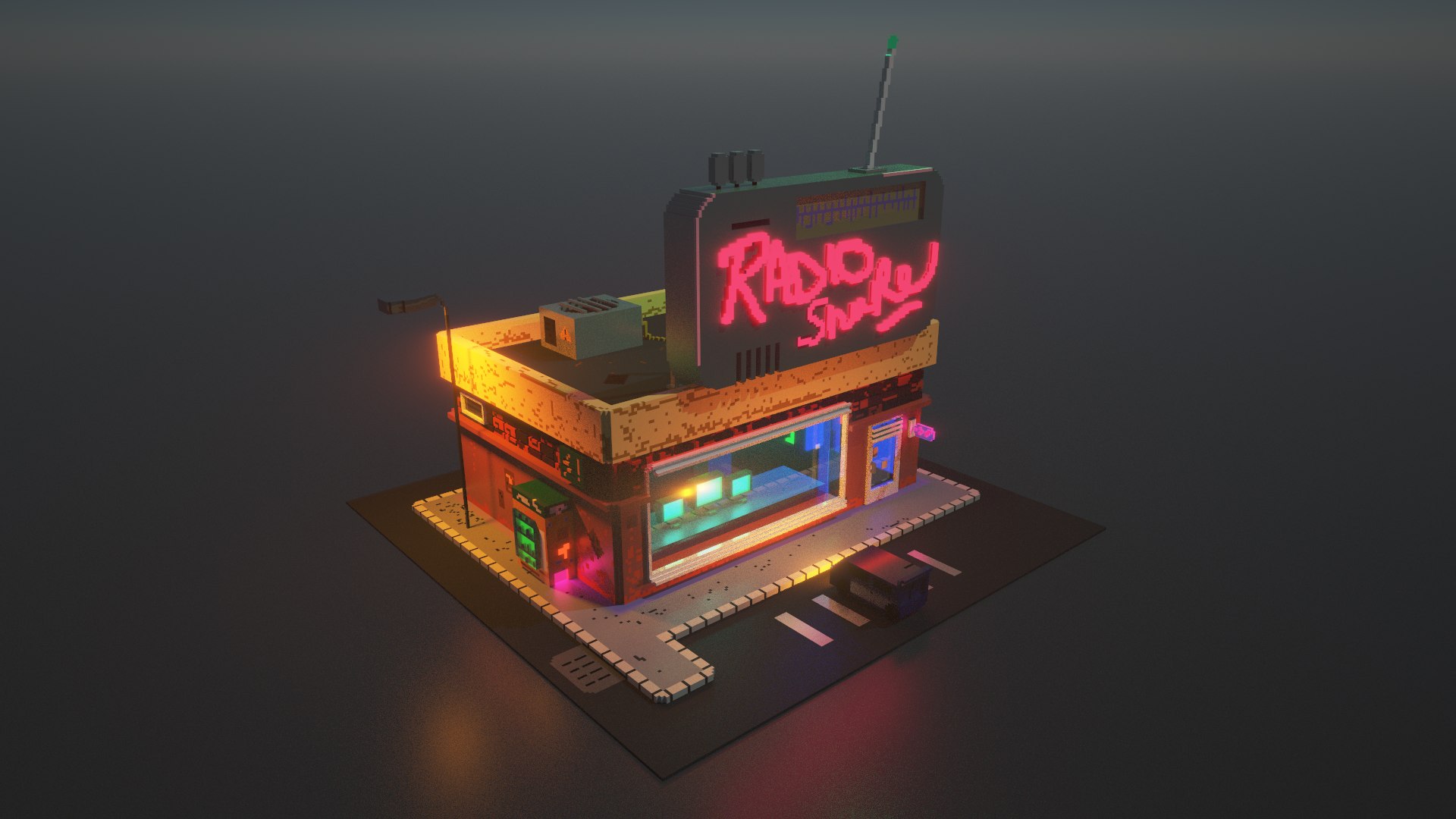 3D Voxel Retro Radio Station With Interior - TurboSquid 1761495