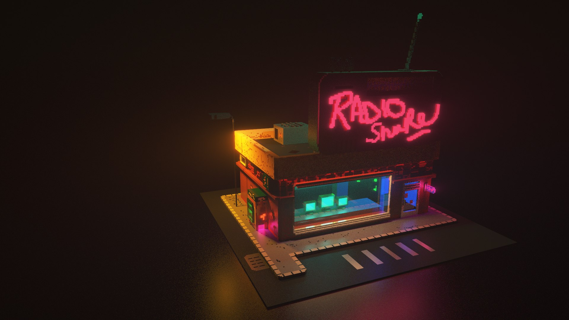 3D Voxel Retro Radio Station With Interior - TurboSquid 1761495