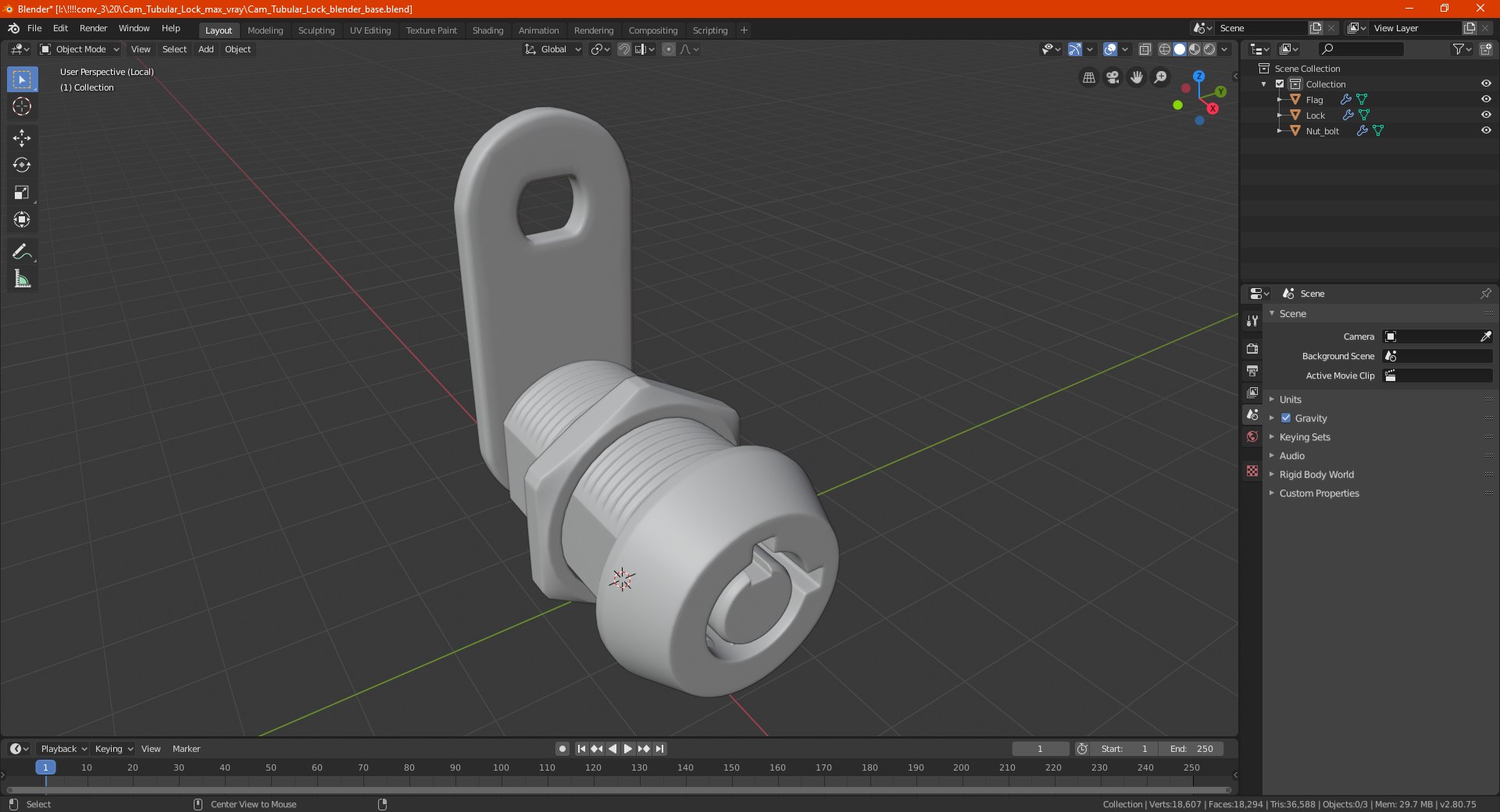 3D Cam Tubular Lock - TurboSquid 1870658