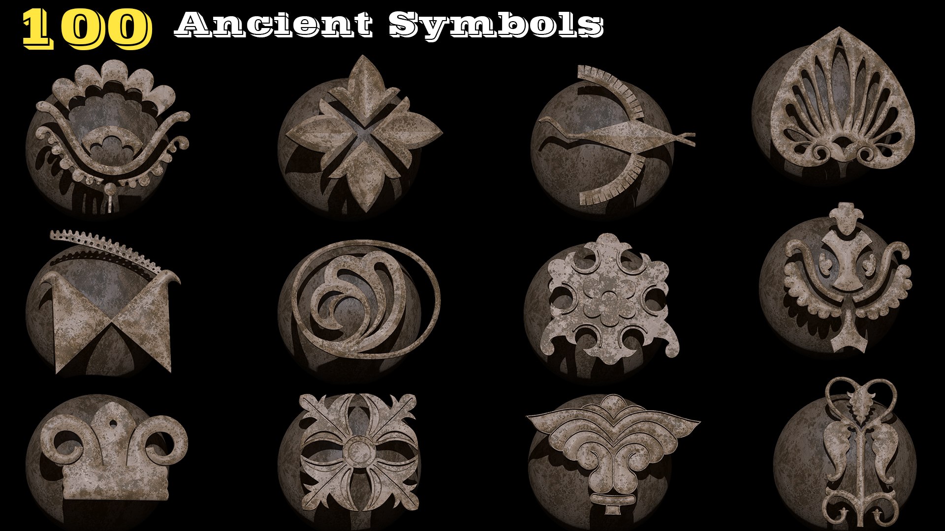 100 Ancient Symbols 3D Models Zbrush Brushes Alpha And Normal Textures ...