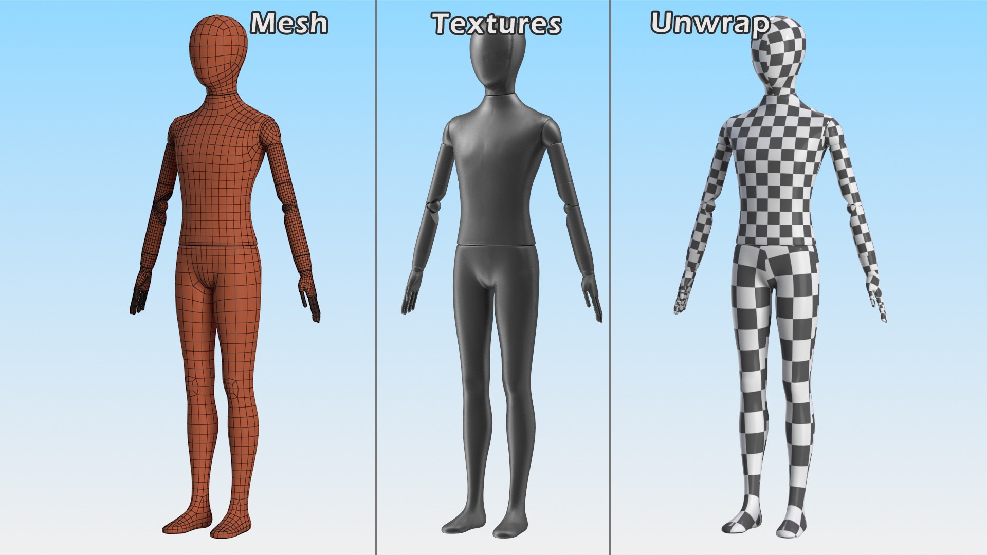 3D Model Flexible Child Mannequin Neutral Pose Black - TurboSquid 1852188