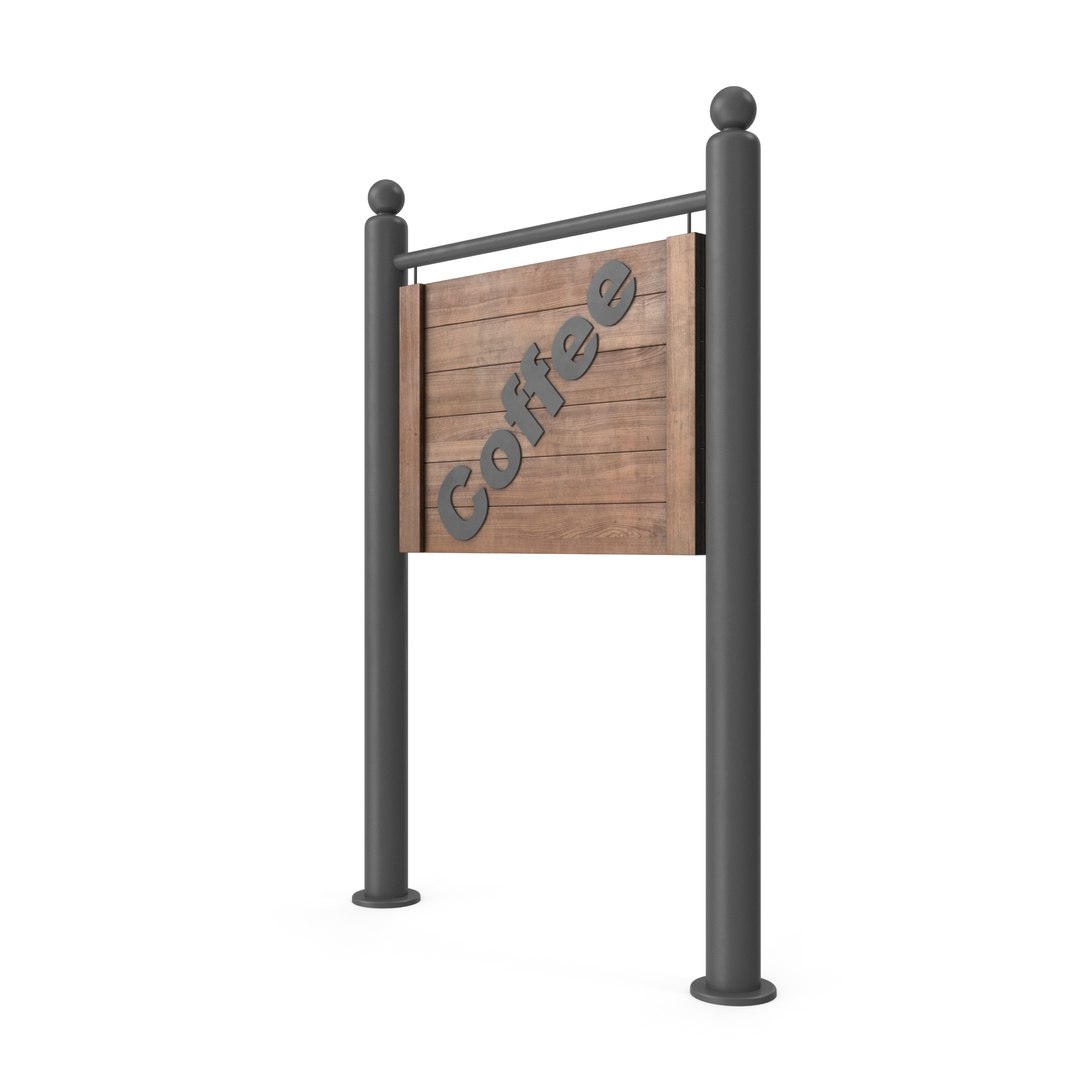 3D Double-legged Sign With Wood And Metal Details Ground-mounted Model ...