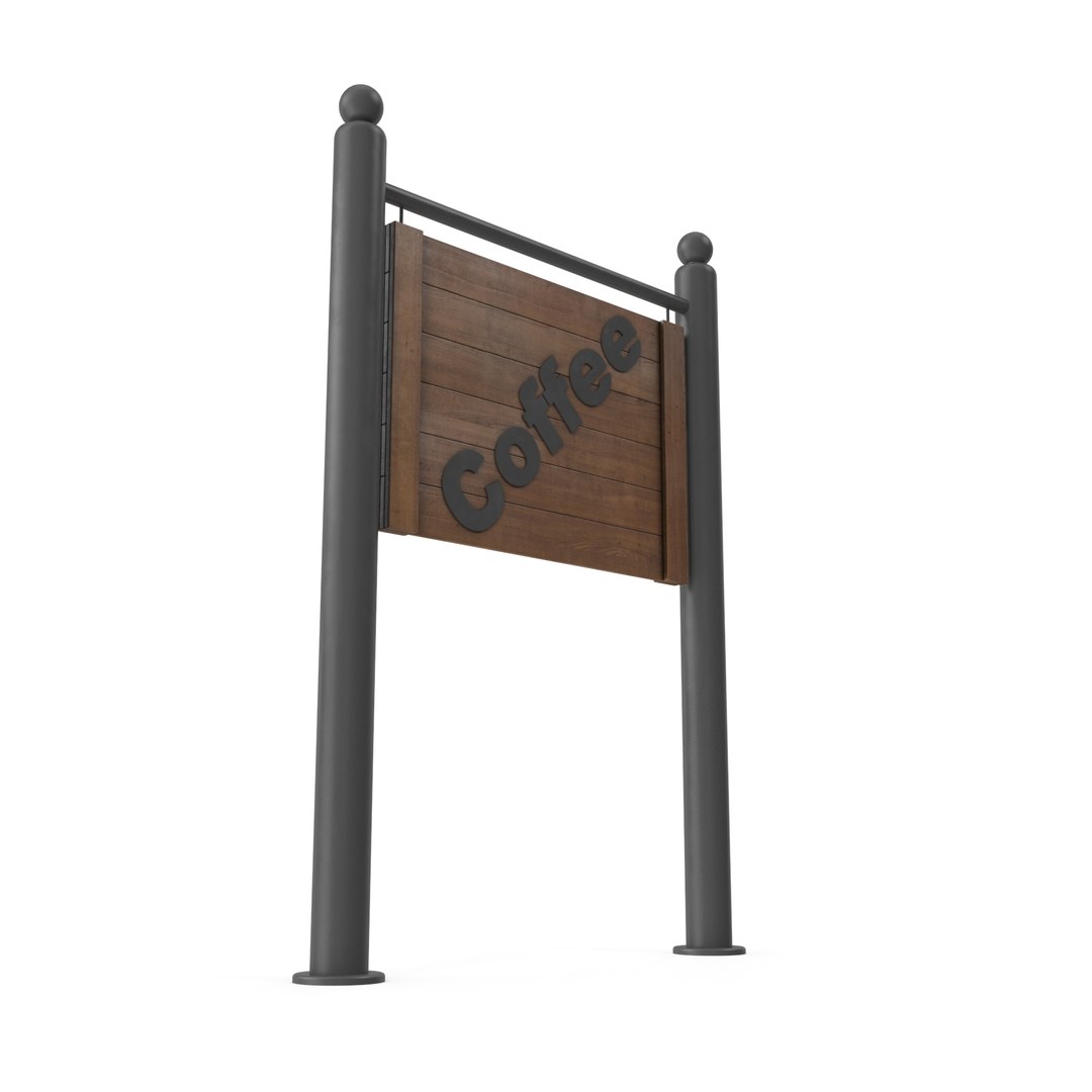 3D Double-legged Sign With Wood And Metal Details Ground-mounted Model ...