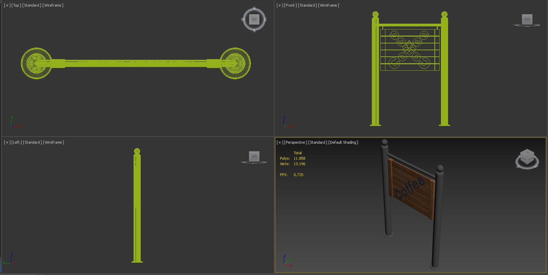 3D Double-legged Sign With Wood And Metal Details Ground-mounted Model ...
