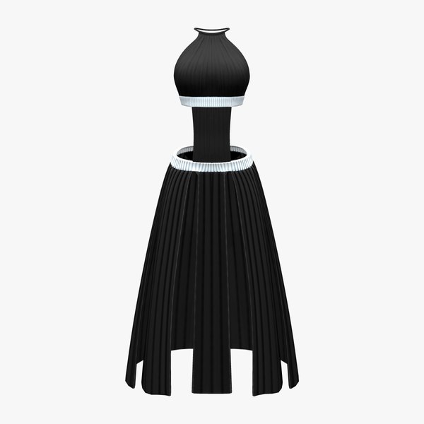 3D Black Midriff Top Long Strips Skirt Outfit - TurboSquid 2008733
