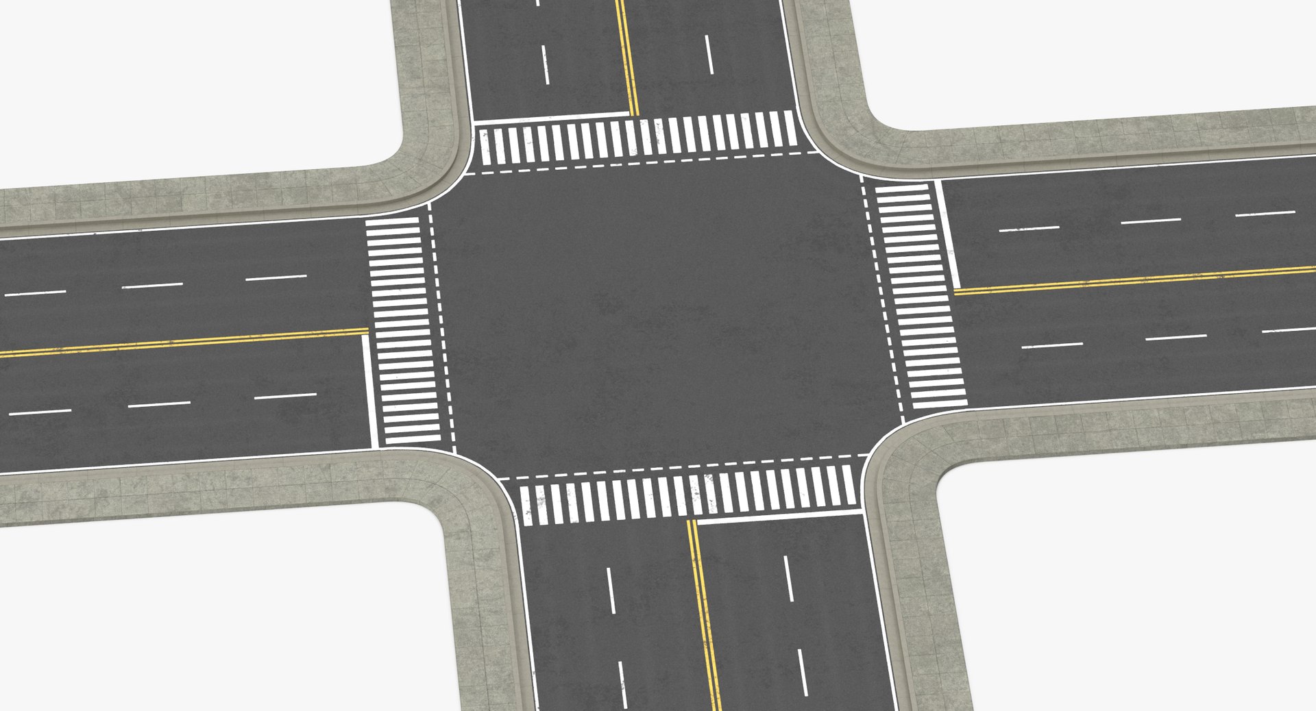 4 Lane Street Intersection 3d Obj