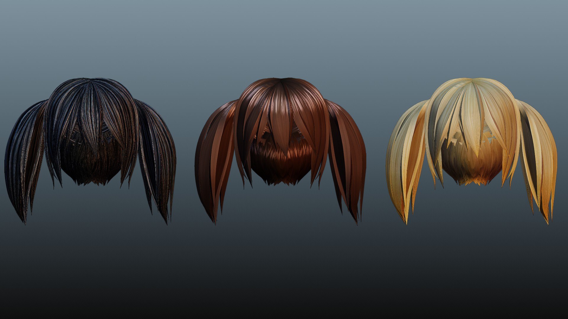 Female Hair Low Poly 3 Color Model Model - TurboSquid 2073823