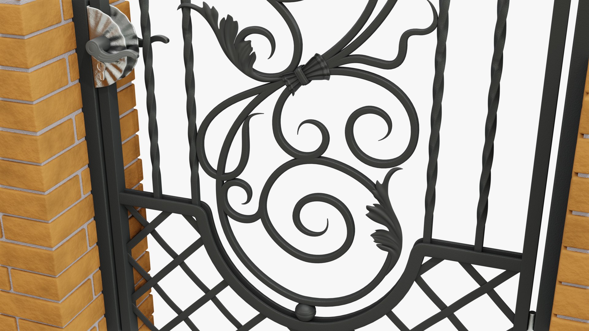 Decorative Forded Fence With Brick Piers And A Gate Model - TurboSquid ...
