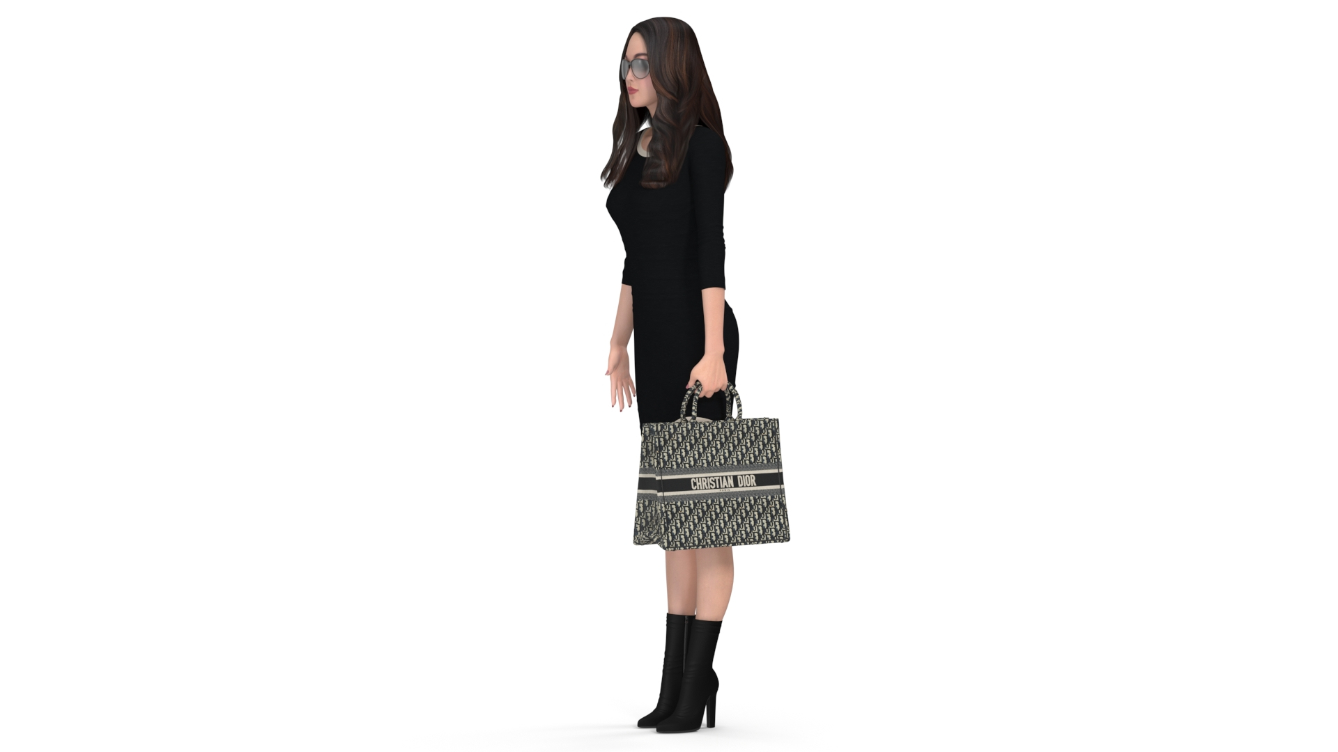 Lady With Dior Ecru And Blue Tote Bag 3D Model - TurboSquid 2098652