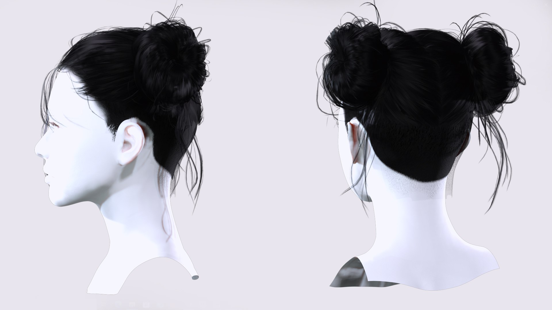 Cute Messy Buns Hairstyle - Realistic 3D Asset Model - TurboSquid 2393468