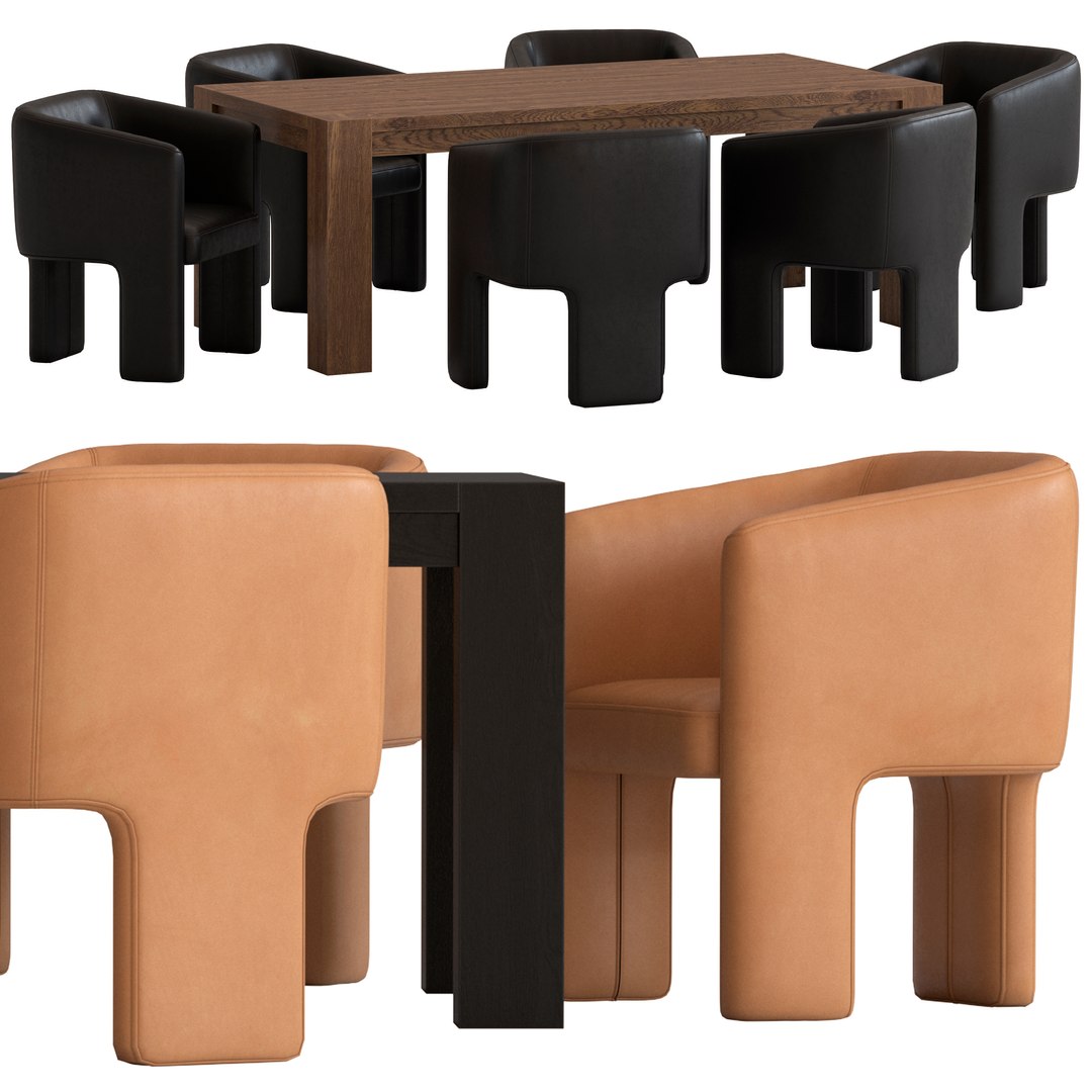 3D Coco Republic Phoenix Dining Chair and Block Timber Table ...