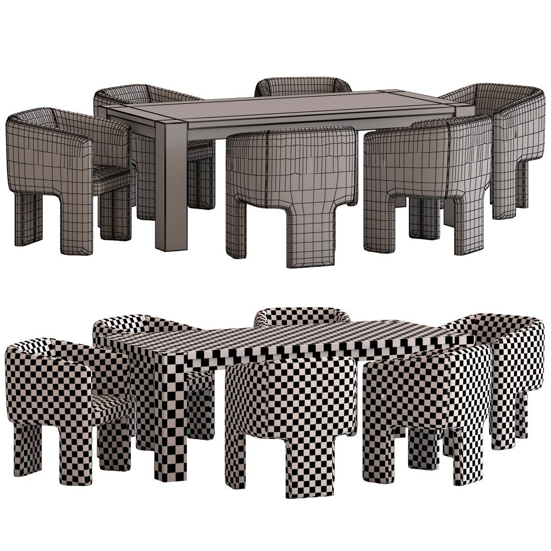 3D Coco Republic Phoenix Dining Chair and Block Timber Table ...