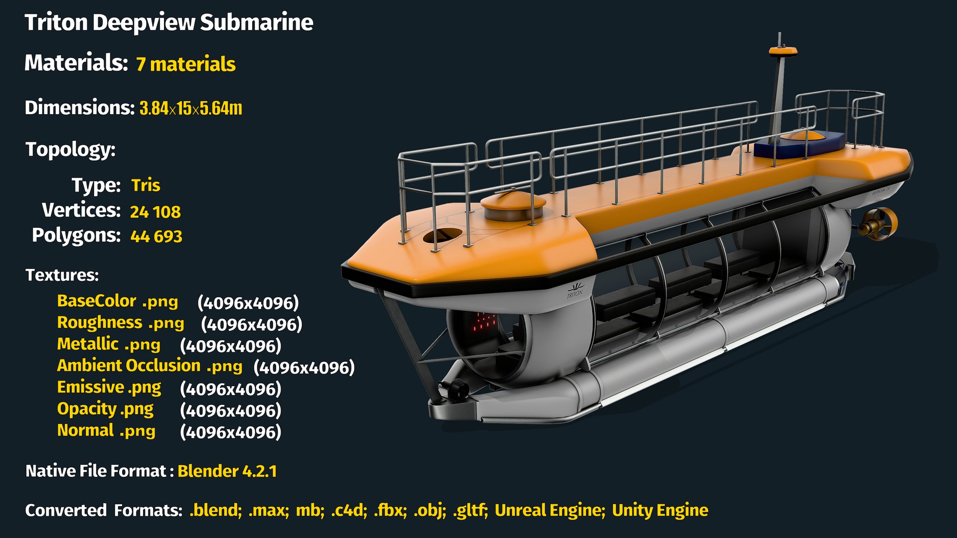 3D Triton Deepview Submarine - TurboSquid 2281564