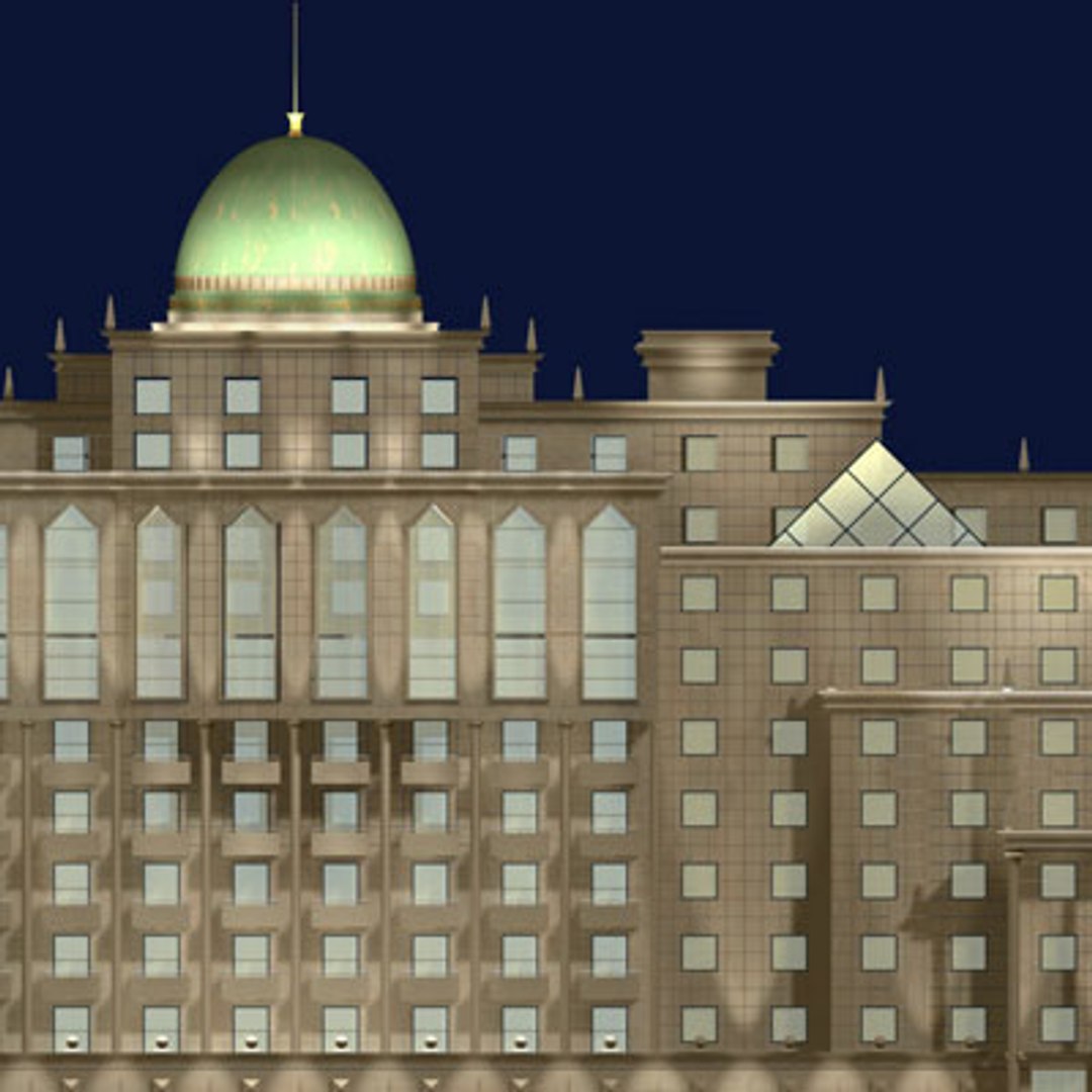 Hotel Building Night 3d Model