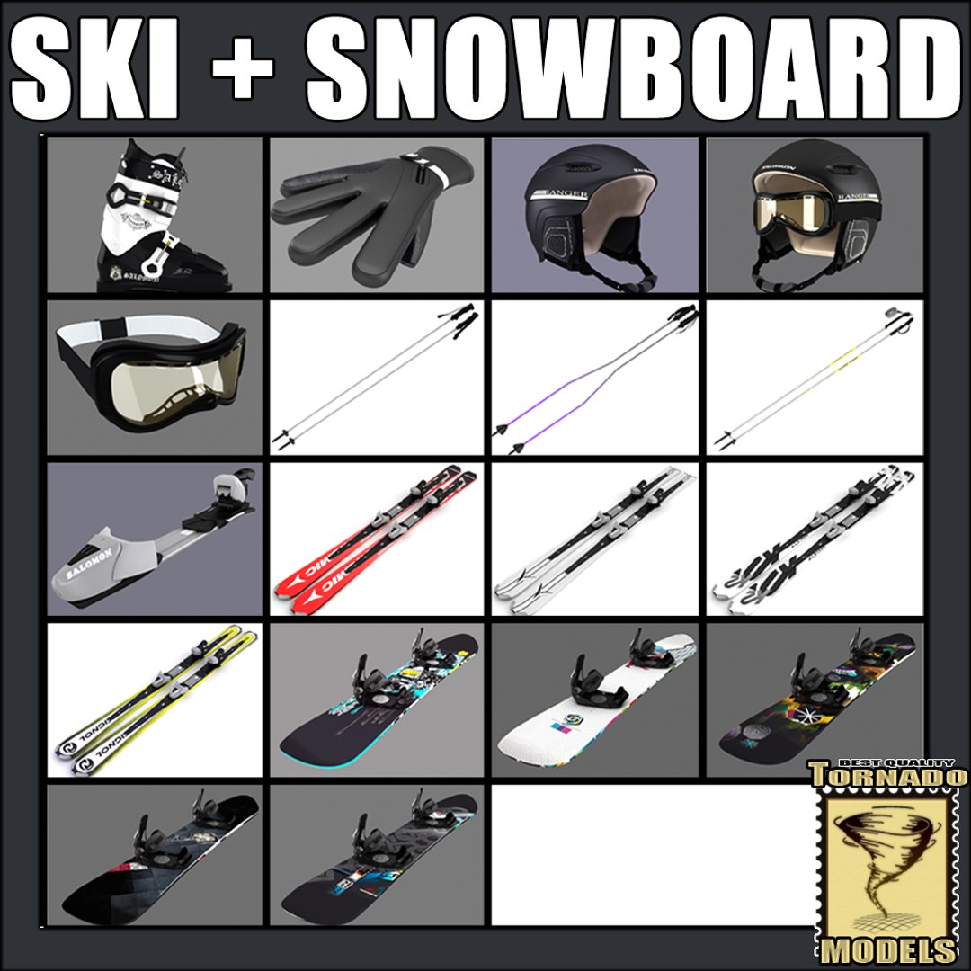 skis snowboards 3d model