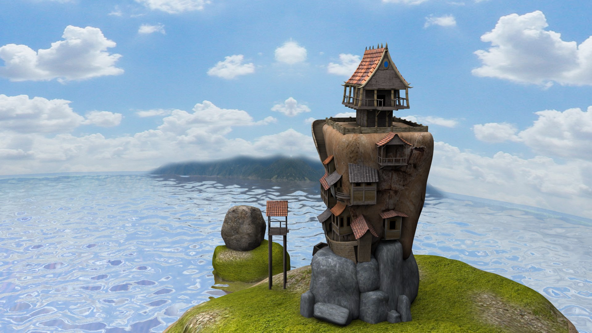 Concept Building House Island 3d Model