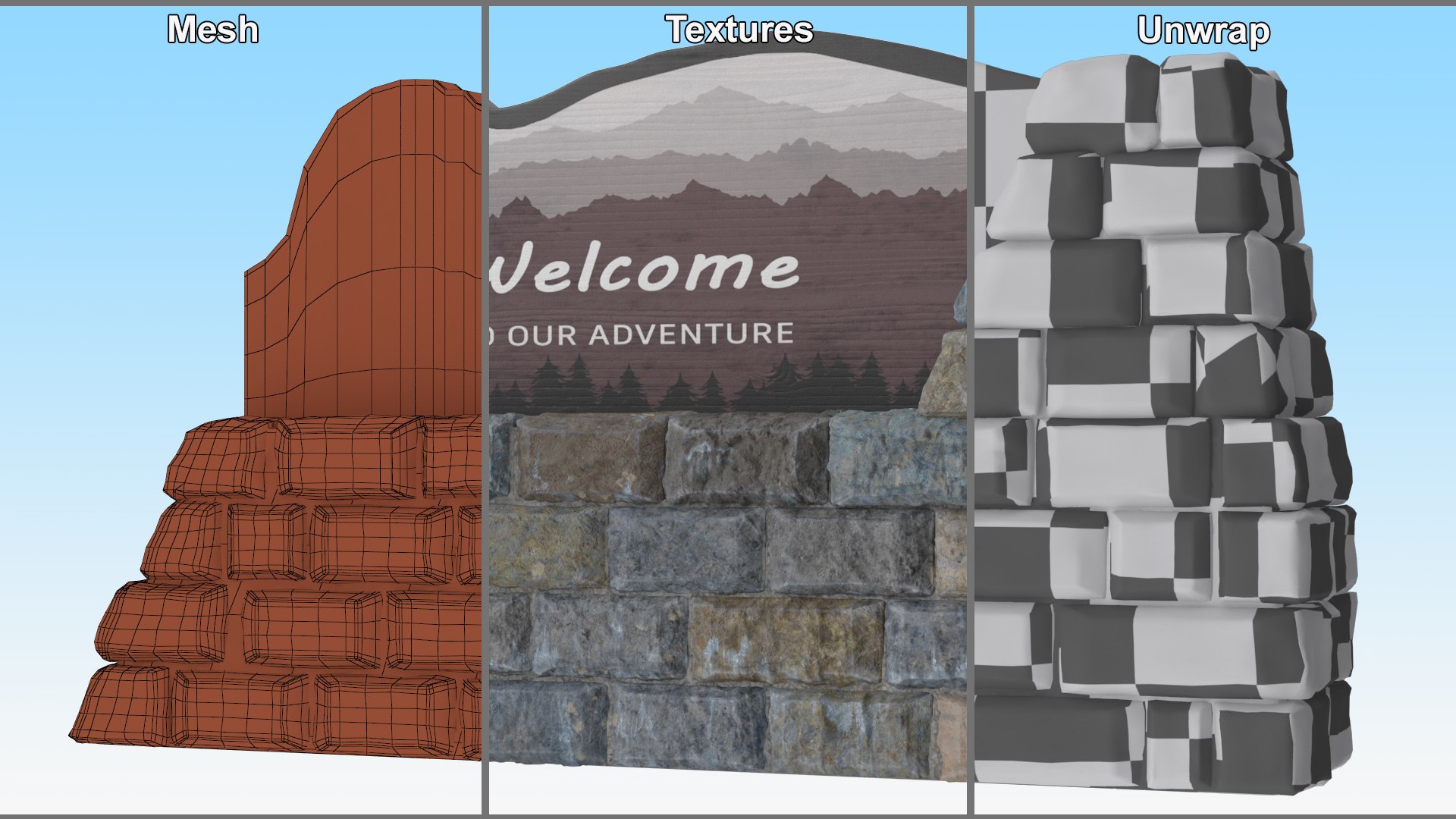 3D Park Entrance Stone Sign Model - TurboSquid 2287742