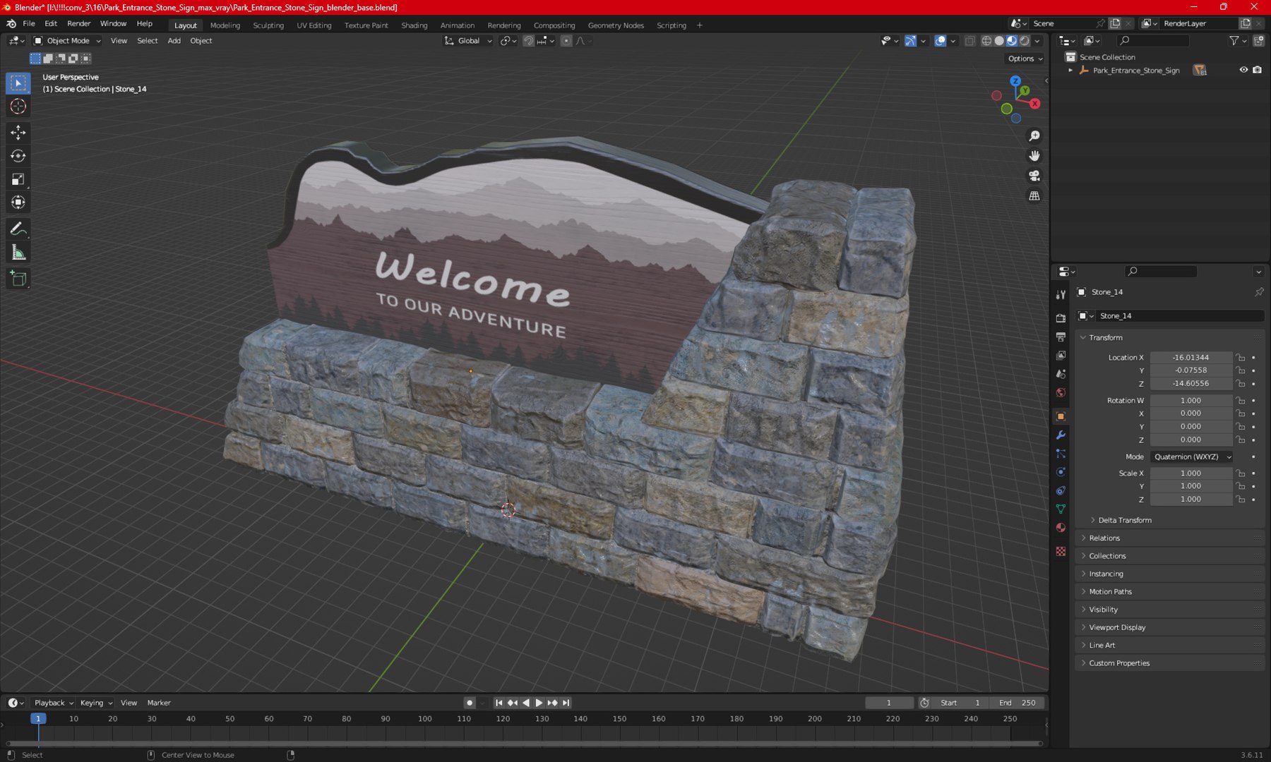 3D Park Entrance Stone Sign Model - TurboSquid 2287742