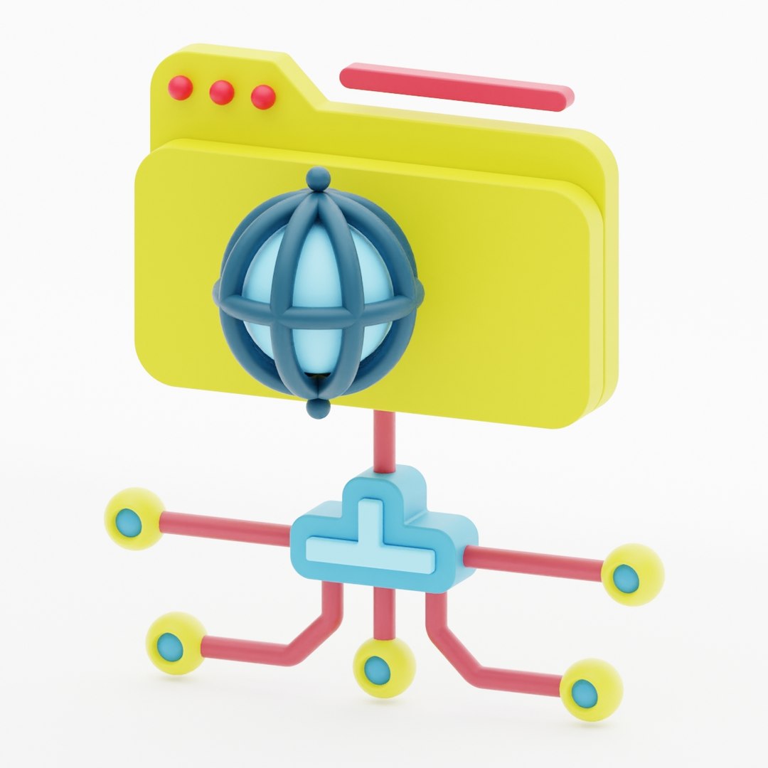 3D FTP Server 3d icon represented with folders and globe wireframe ...