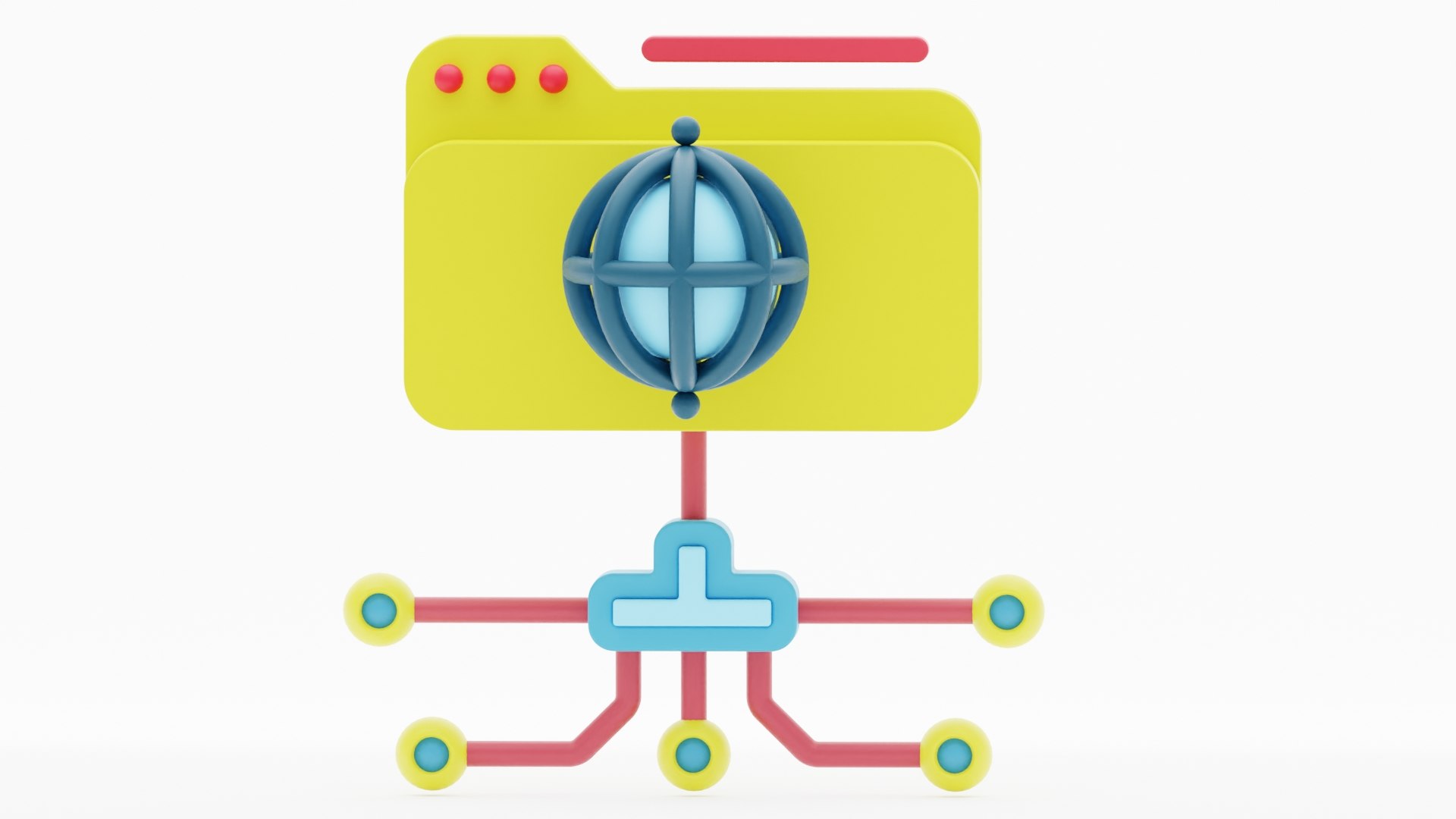 3D FTP Server 3d Icon Represented With Folders And Globe Wireframe ...