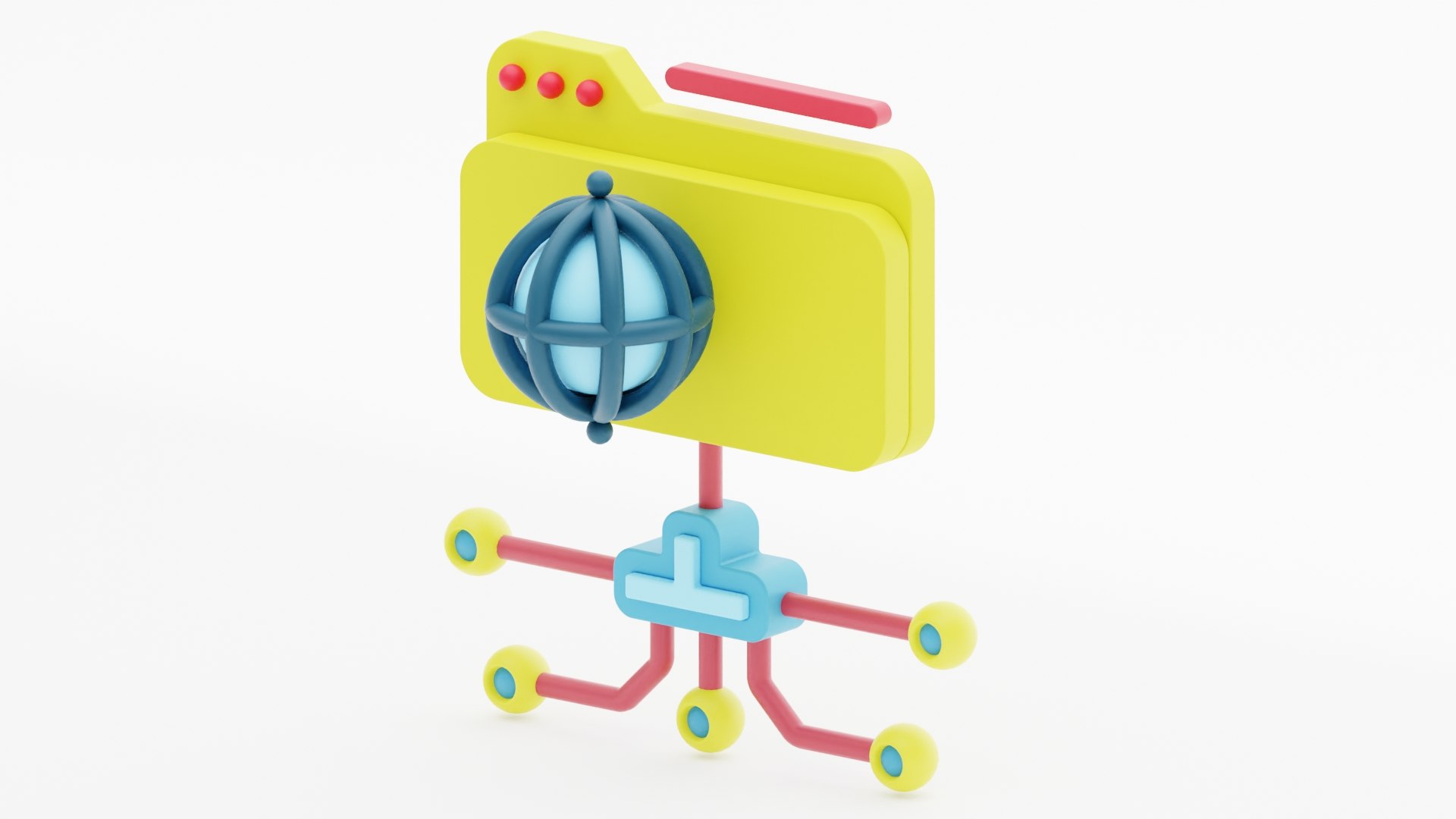 3D FTP Server 3d Icon Represented With Folders And Globe Wireframe ...