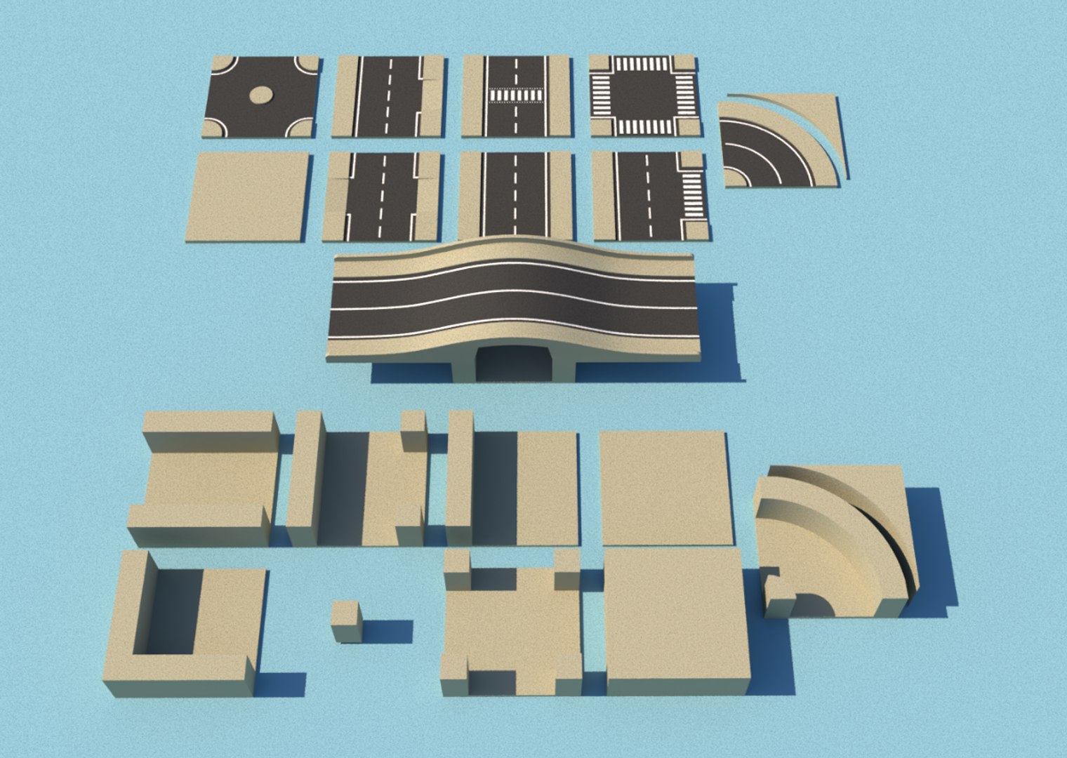 Cartoon Modular Roads Canals 3D - TurboSquid 1626247