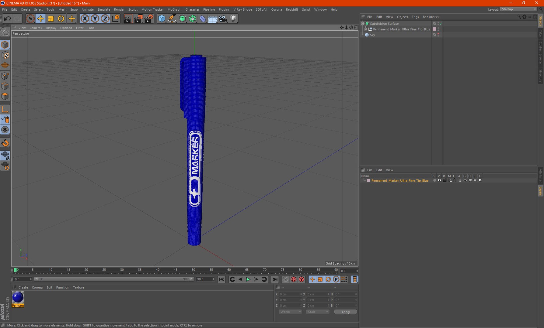 3D Permanent Marker Ultra Fine Tip Blue - TurboSquid 1951110