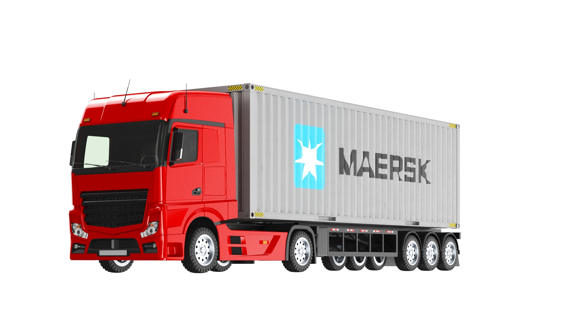 3D Detailed Container Truck Red - TurboSquid 2281386