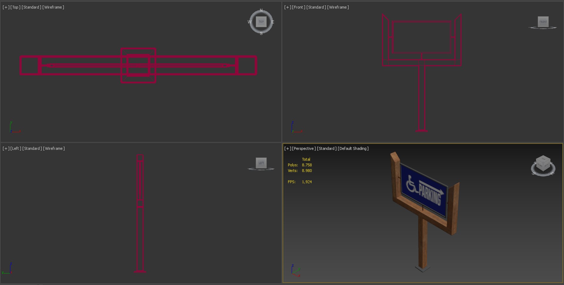 3D Directional Sign Model With Wooden Legs And Arms - TurboSquid 2292969