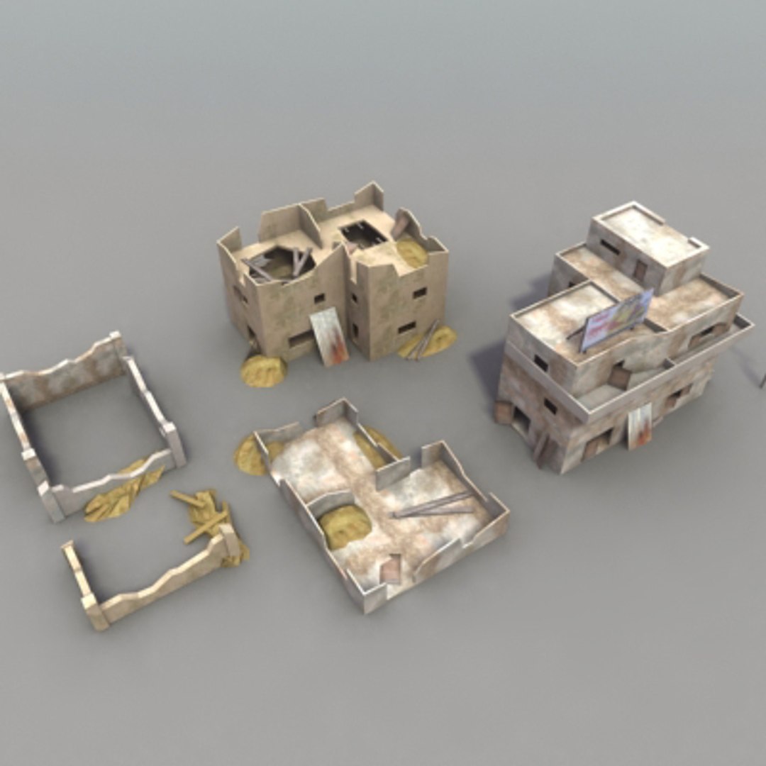 ruined house structures 3d model