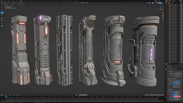 3D Sci Fi Column Scene