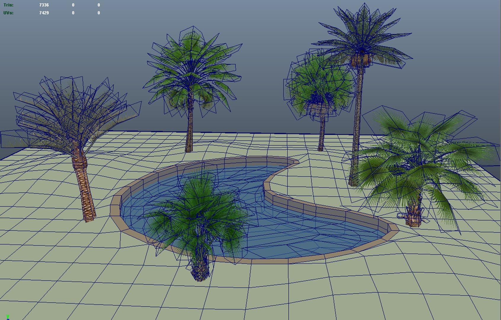 trees swimming pool 3d model