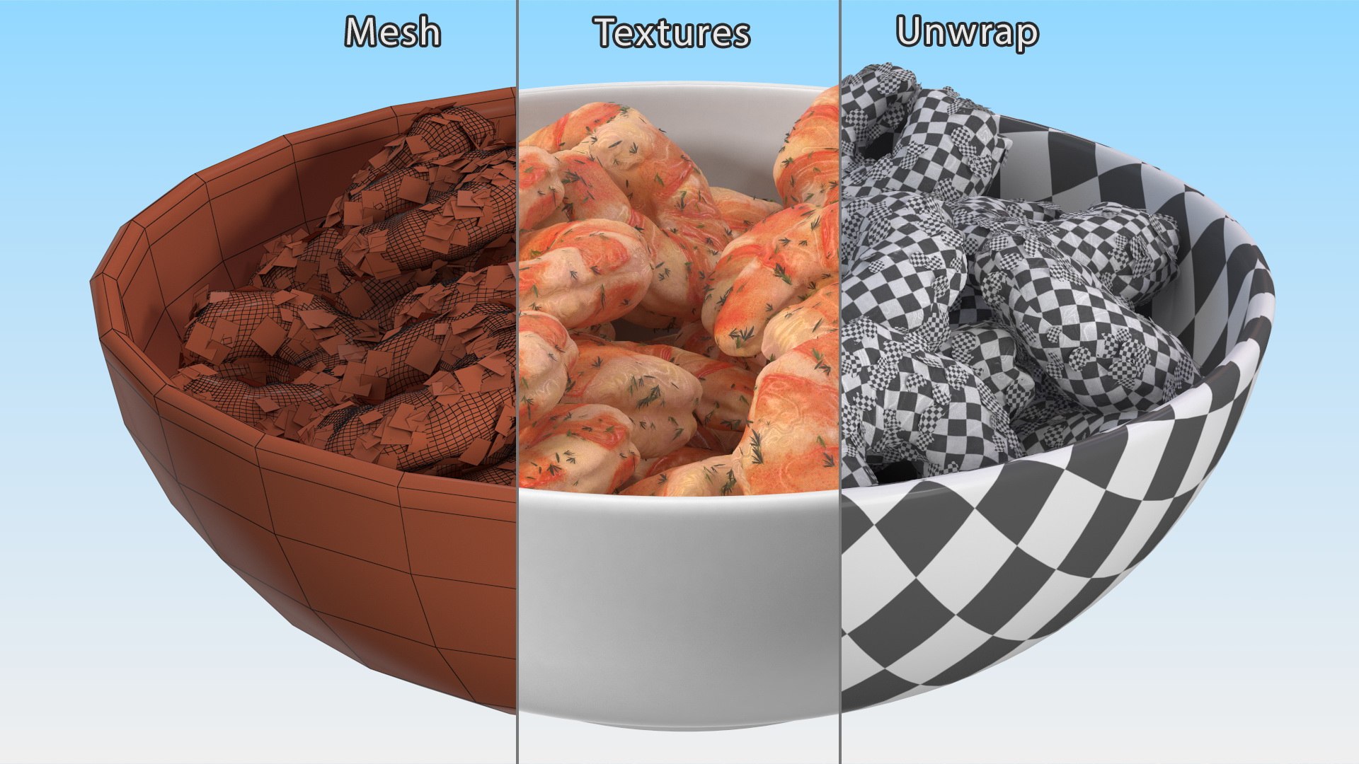 Cooked Shrimps And Mussels In Bowl Collection 3D Model - TurboSquid 2396744