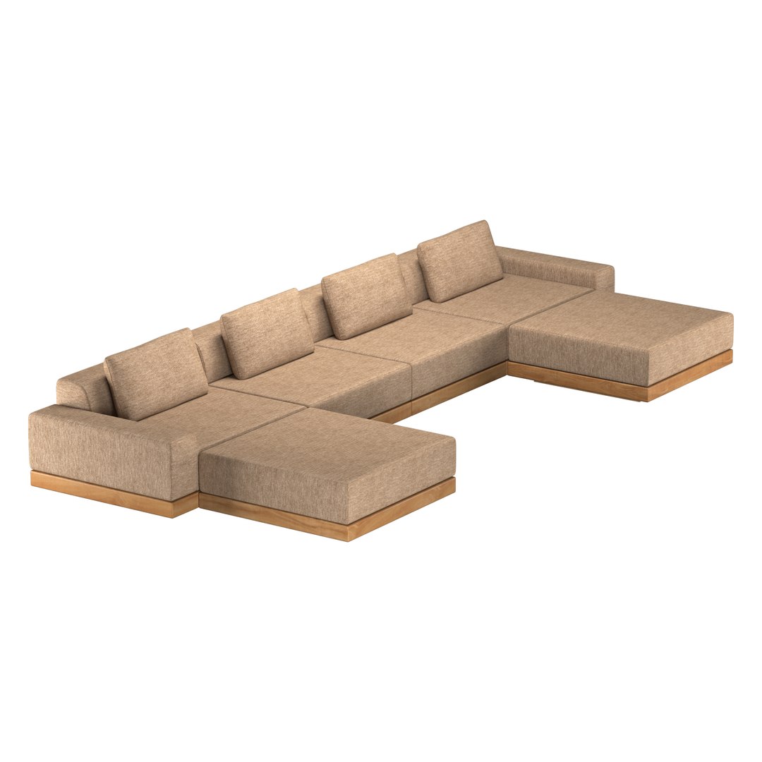 3D Model CORTONA TEAK MODULAR U-CHAISE SECTIONAL - TurboSquid 2058793