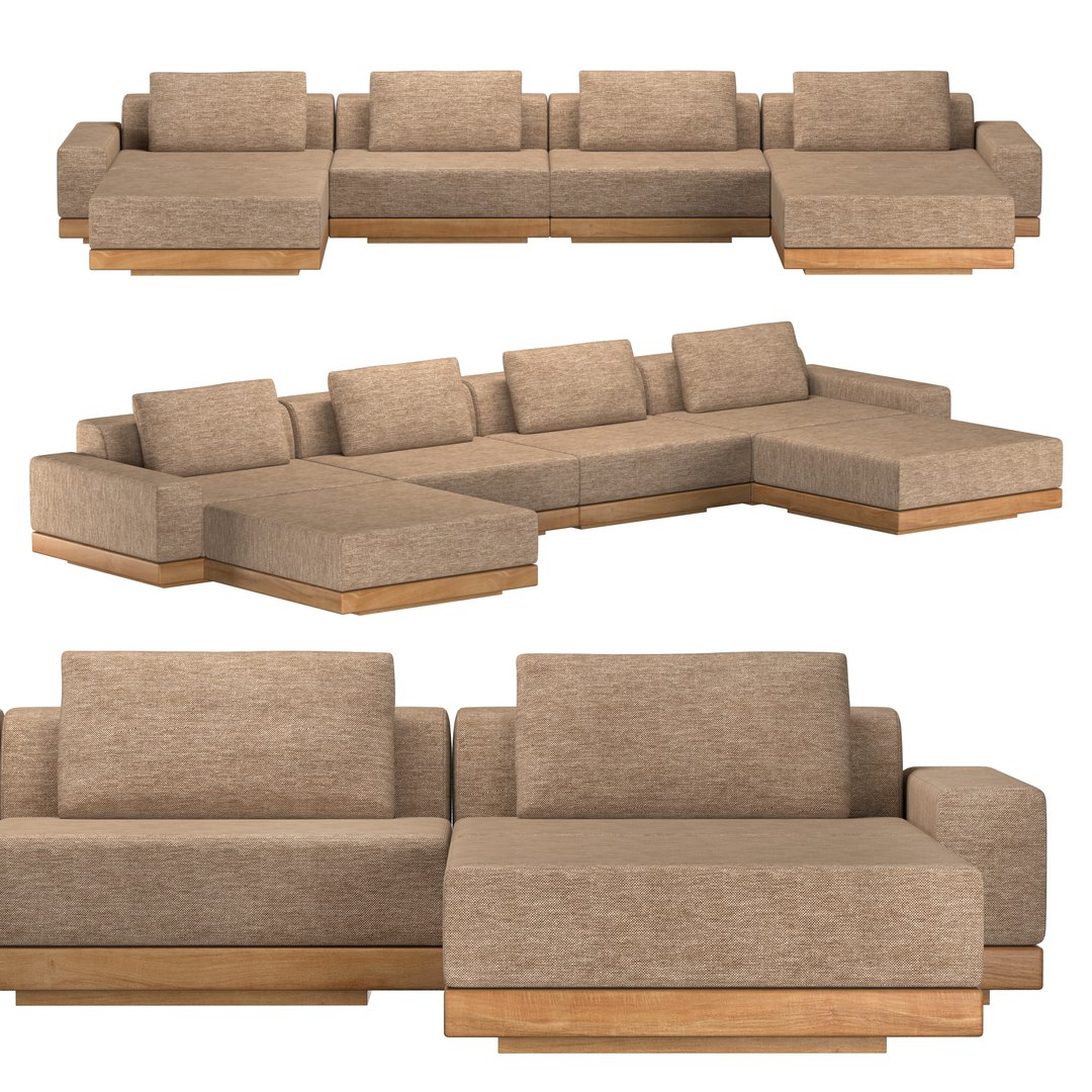 3D Model CORTONA TEAK MODULAR U-CHAISE SECTIONAL - TurboSquid 2058793