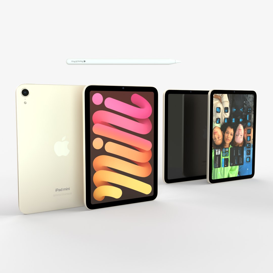 3D Apple IPad Mini 2024 Starlight With Pencil Model - TurboSquid 2293934