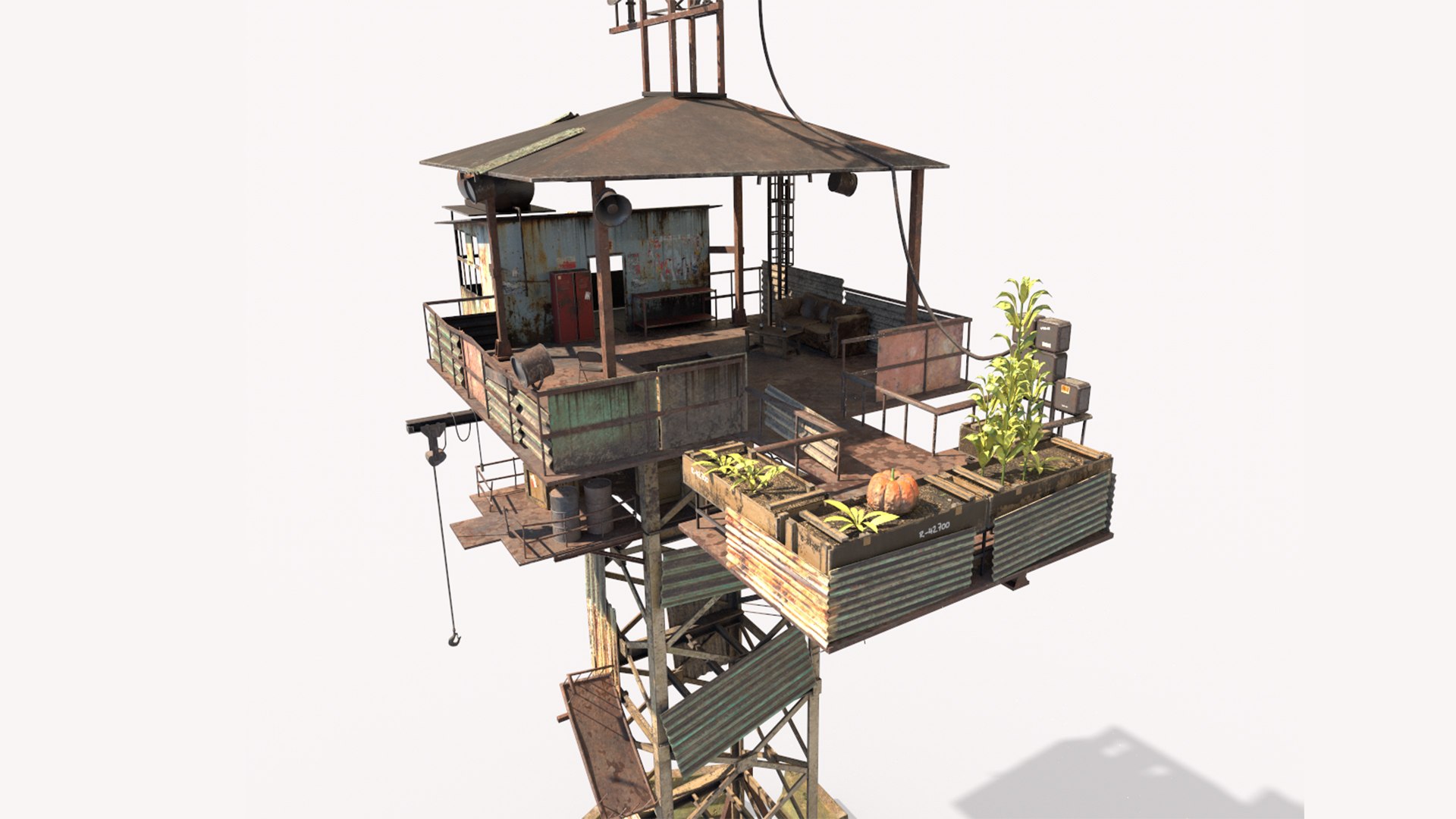 Post-Apocalyptic Watch Tower With Living Environment Model - TurboSquid ...