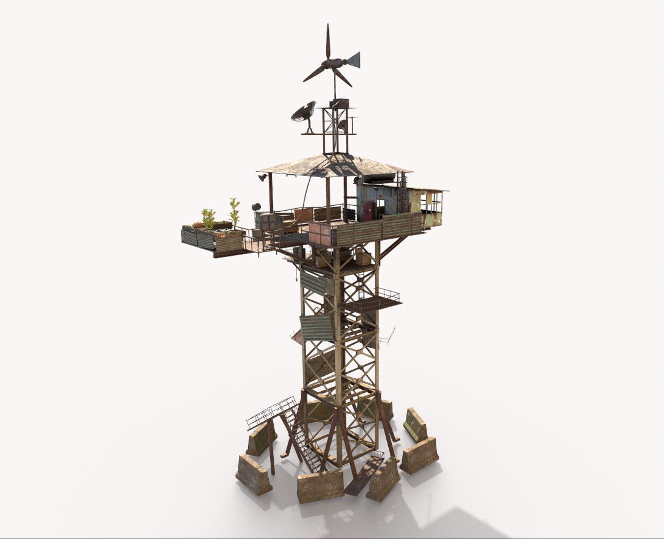 Post-Apocalyptic Watch Tower With Living Environment Model - TurboSquid ...