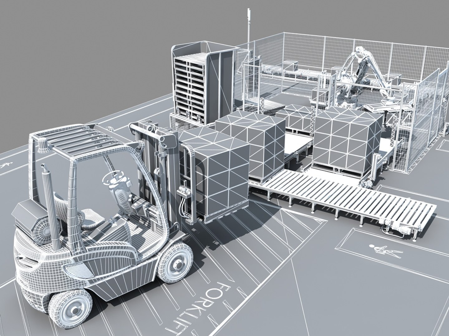 3D model palletizing cell scene 02 - TurboSquid 1206728