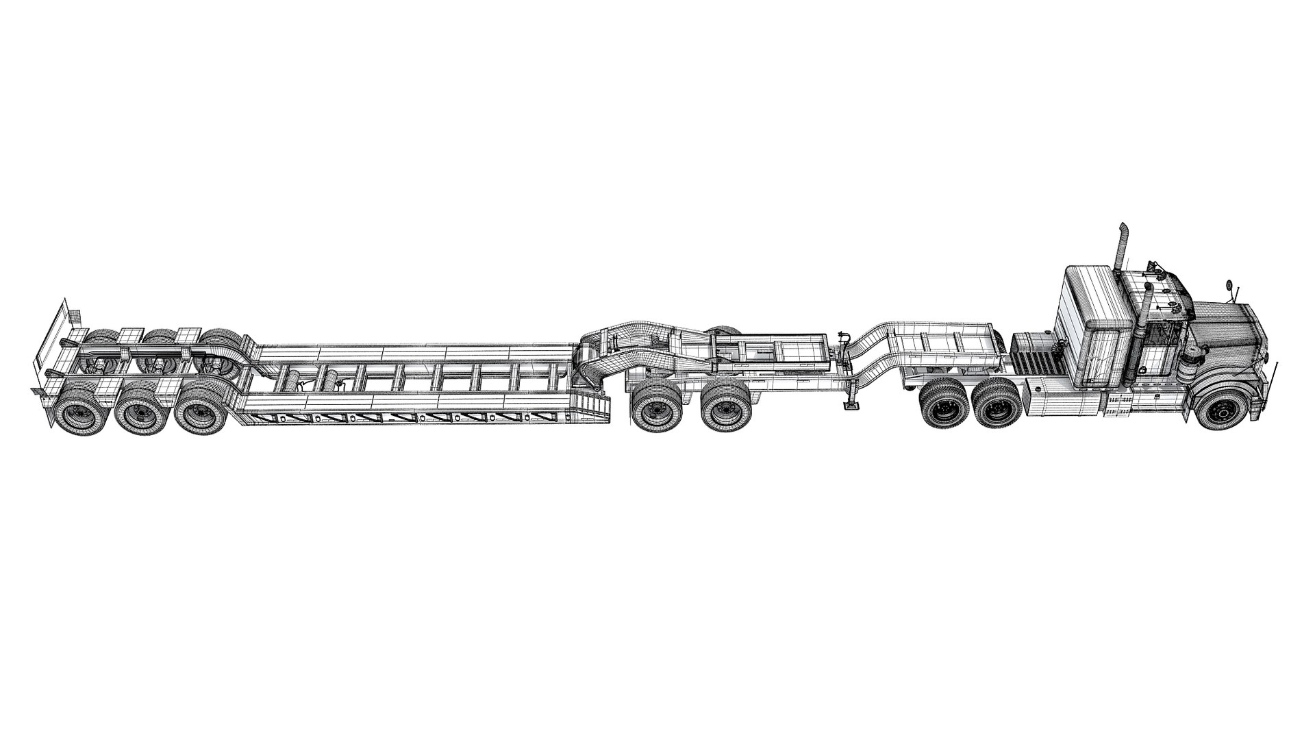 Semi Truck With Lowboy Trailer 3D Model - TurboSquid 2038402