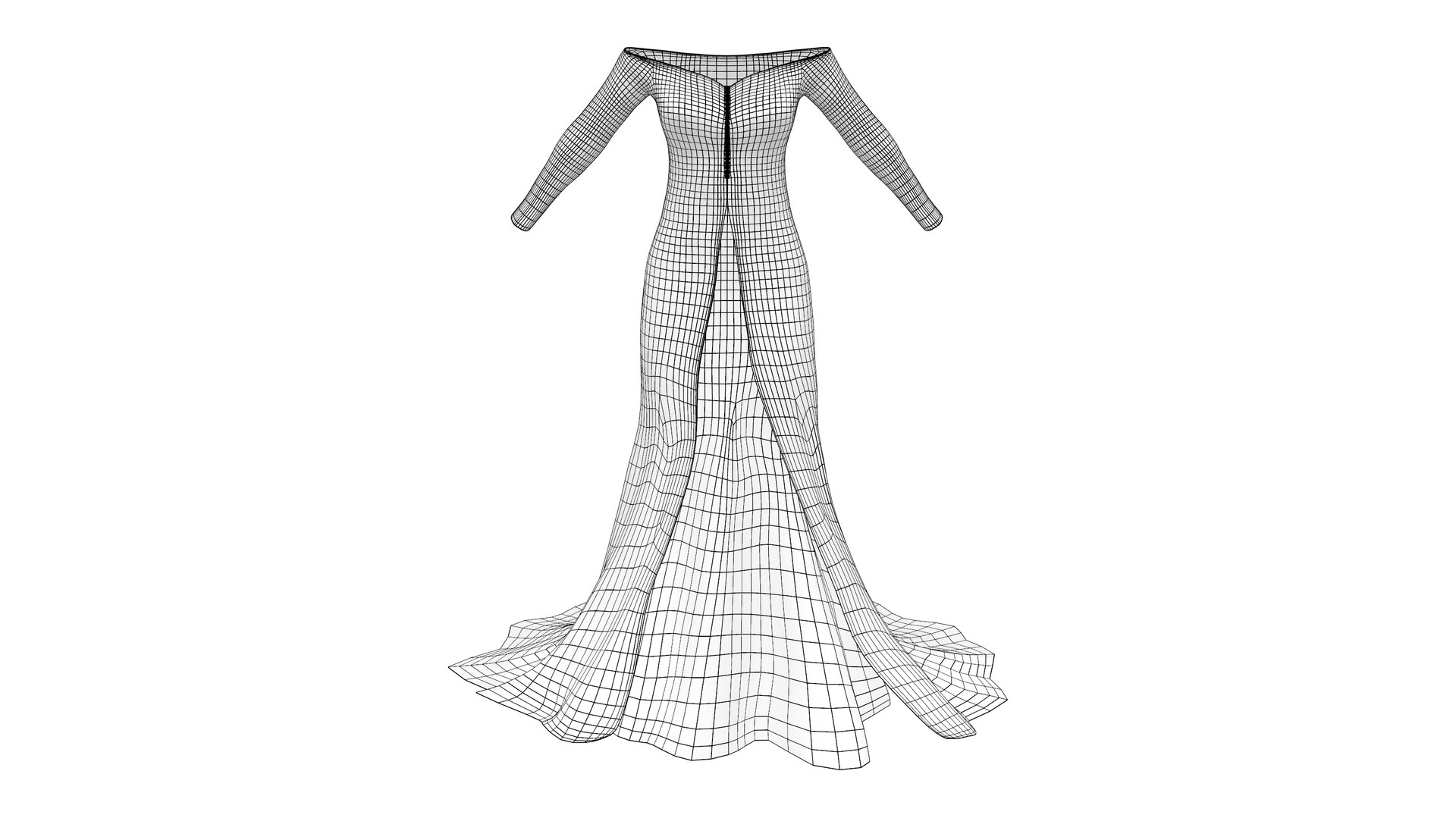 Off-Shoulder Lacey Long Bridal Gown Dress 3D Model - TurboSquid 1970436