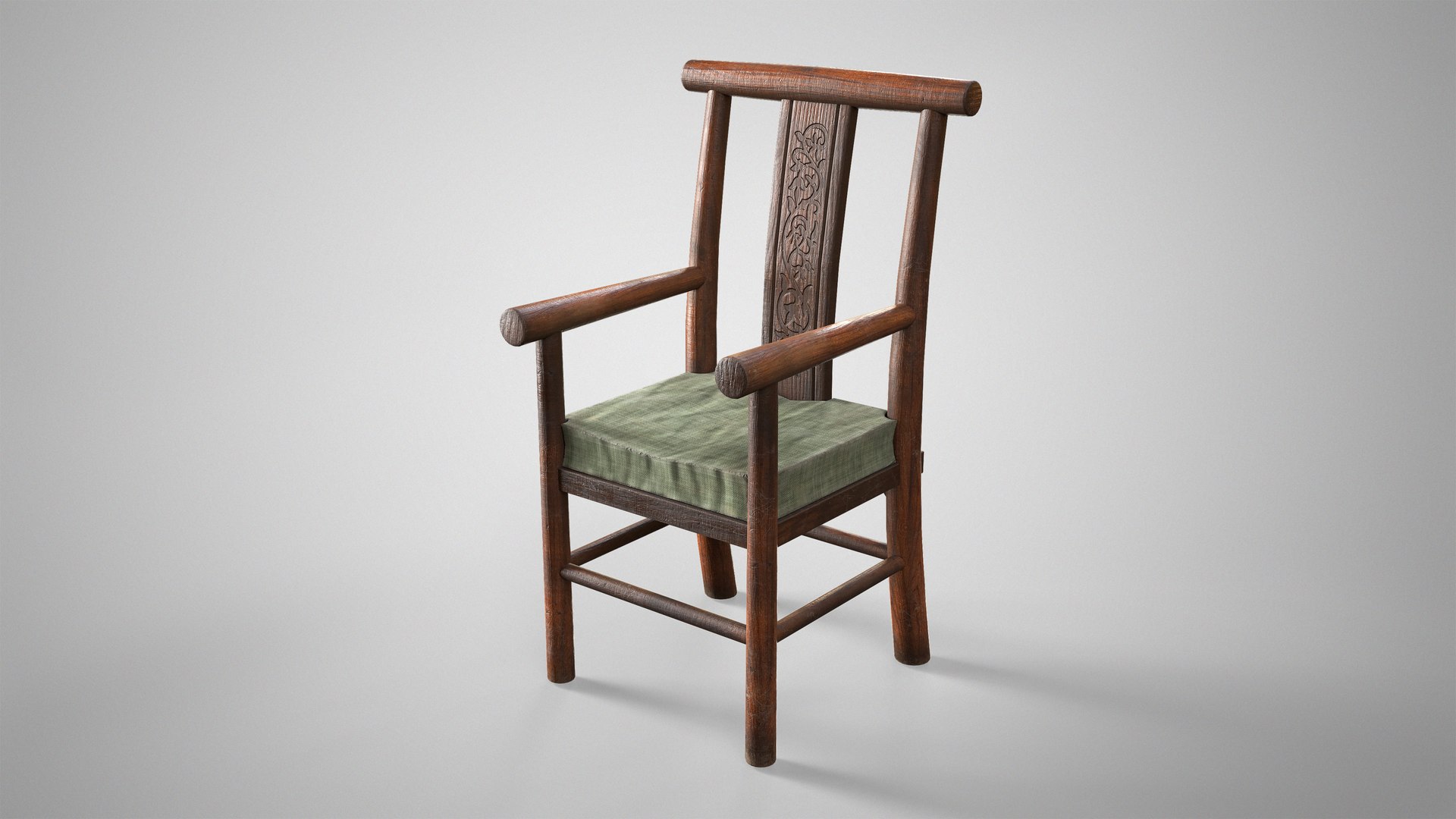 Old Wooden Armchair - Rustic Medieval Chair With Cushion 3D Model ...
