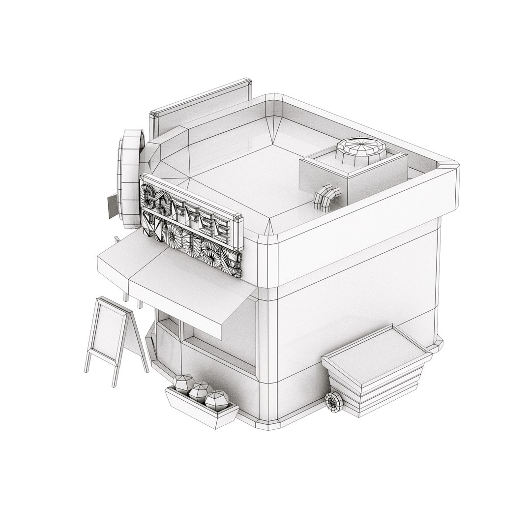 3D Model Coffee House Cafe Building Low-poly - TurboSquid 1741235