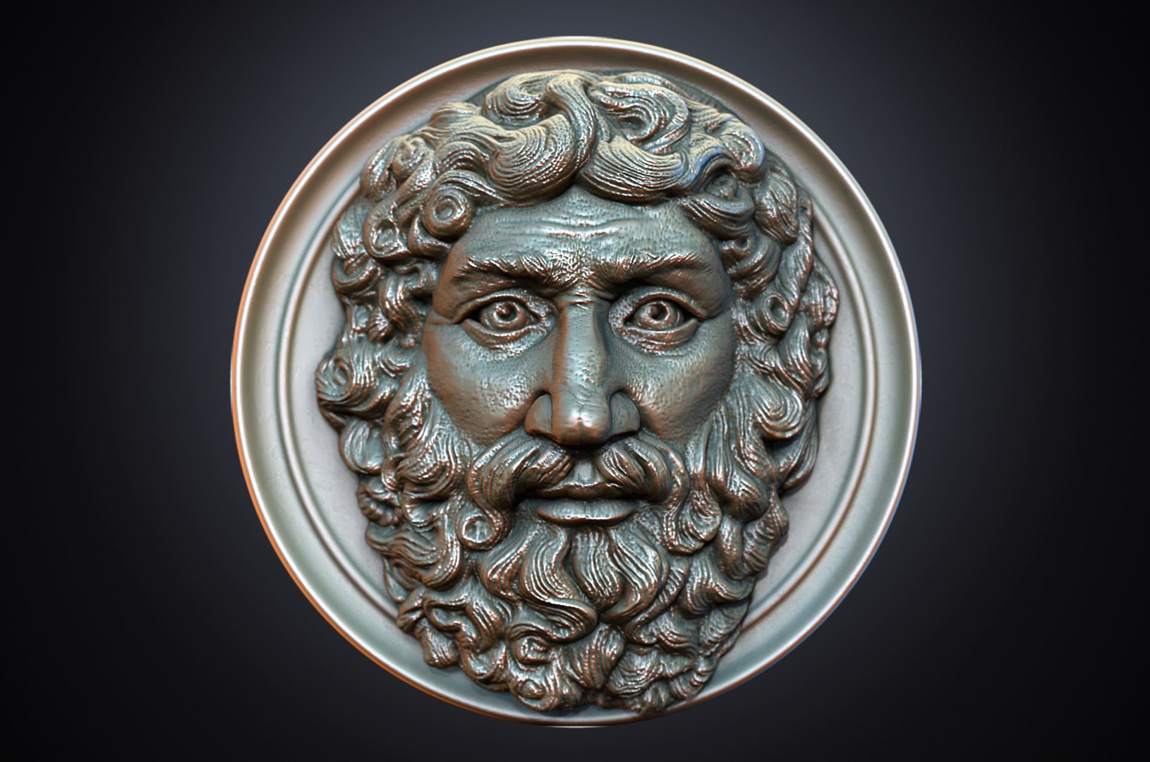 Zeus Head Ancient Roman Army Emblem Copper Plate Relief 3D Model ...
