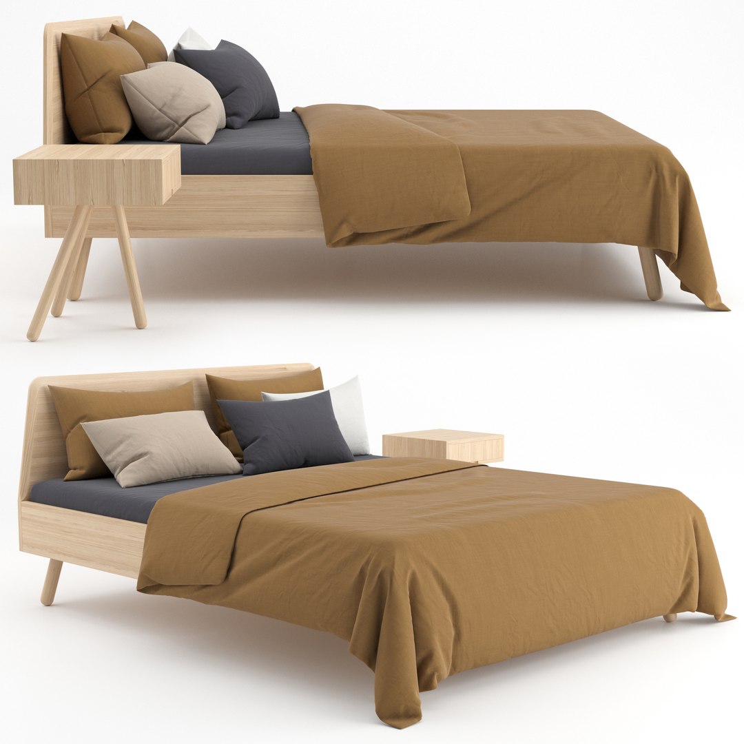 3D Wooden Bed Model - TurboSquid 1395088