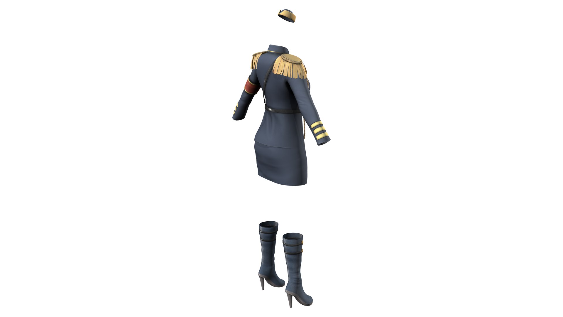 3D Female Navy Blue Full Ranked Skirt Uniform Model - TurboSquid 1892460