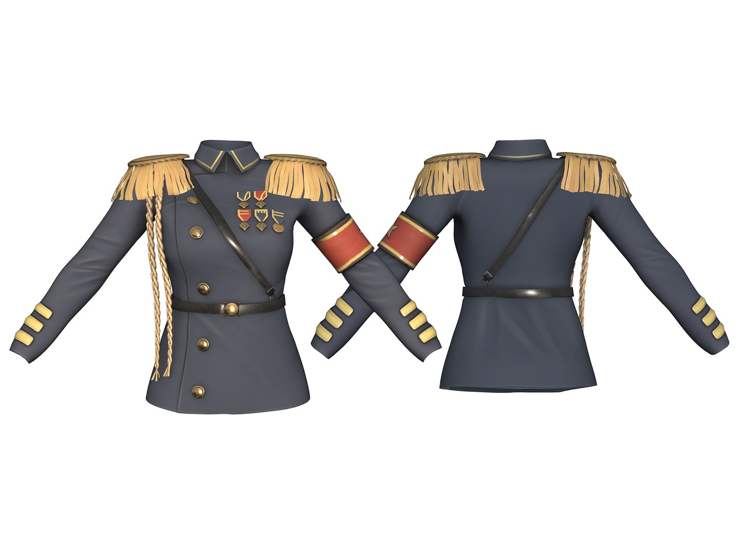 3D Female Navy Blue Full Ranked Skirt Uniform Model - TurboSquid 1892460