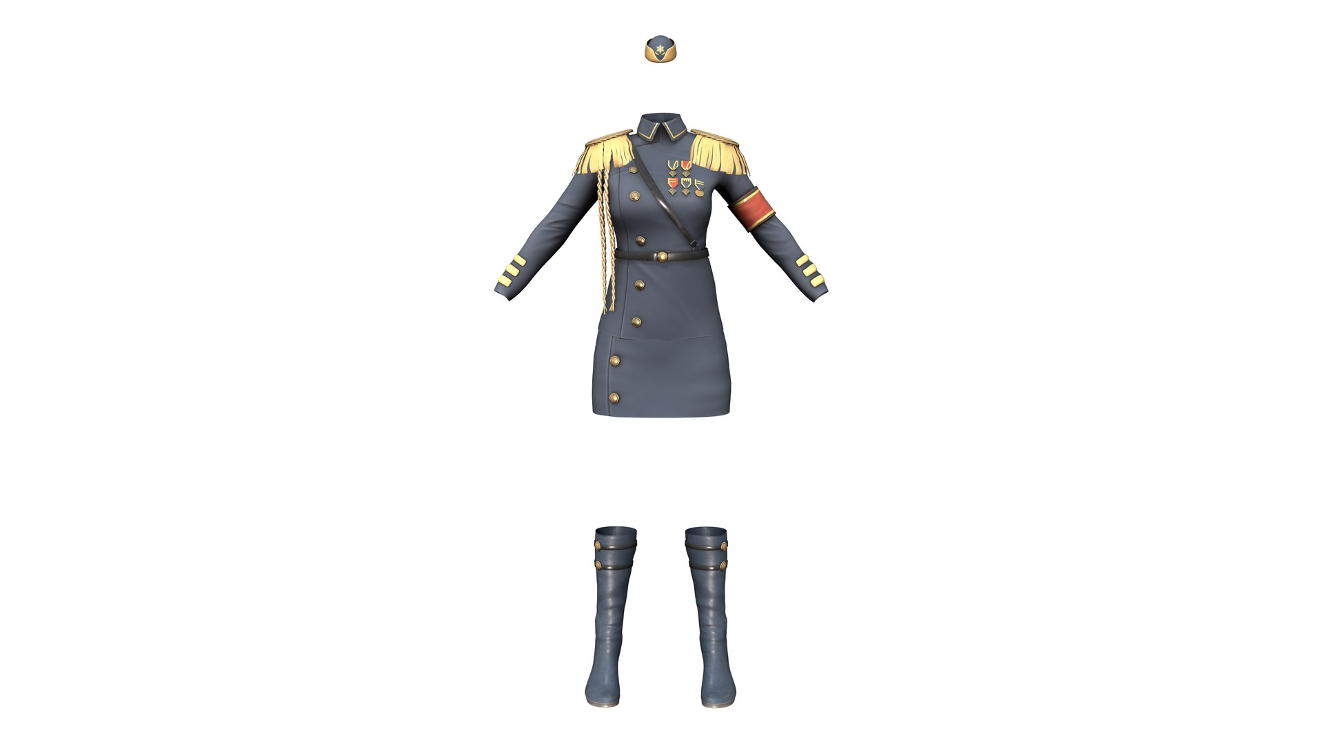 3D Female Navy Blue Full Ranked Skirt Uniform Model - TurboSquid 1892460