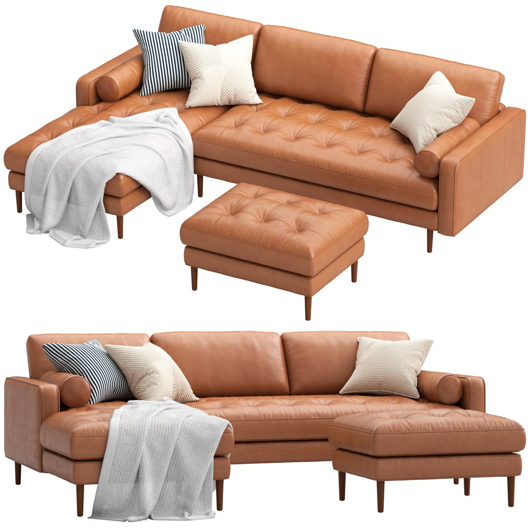 3D Castlery Madison Sofa With Chaise And Ottoman - TurboSquid 2166083